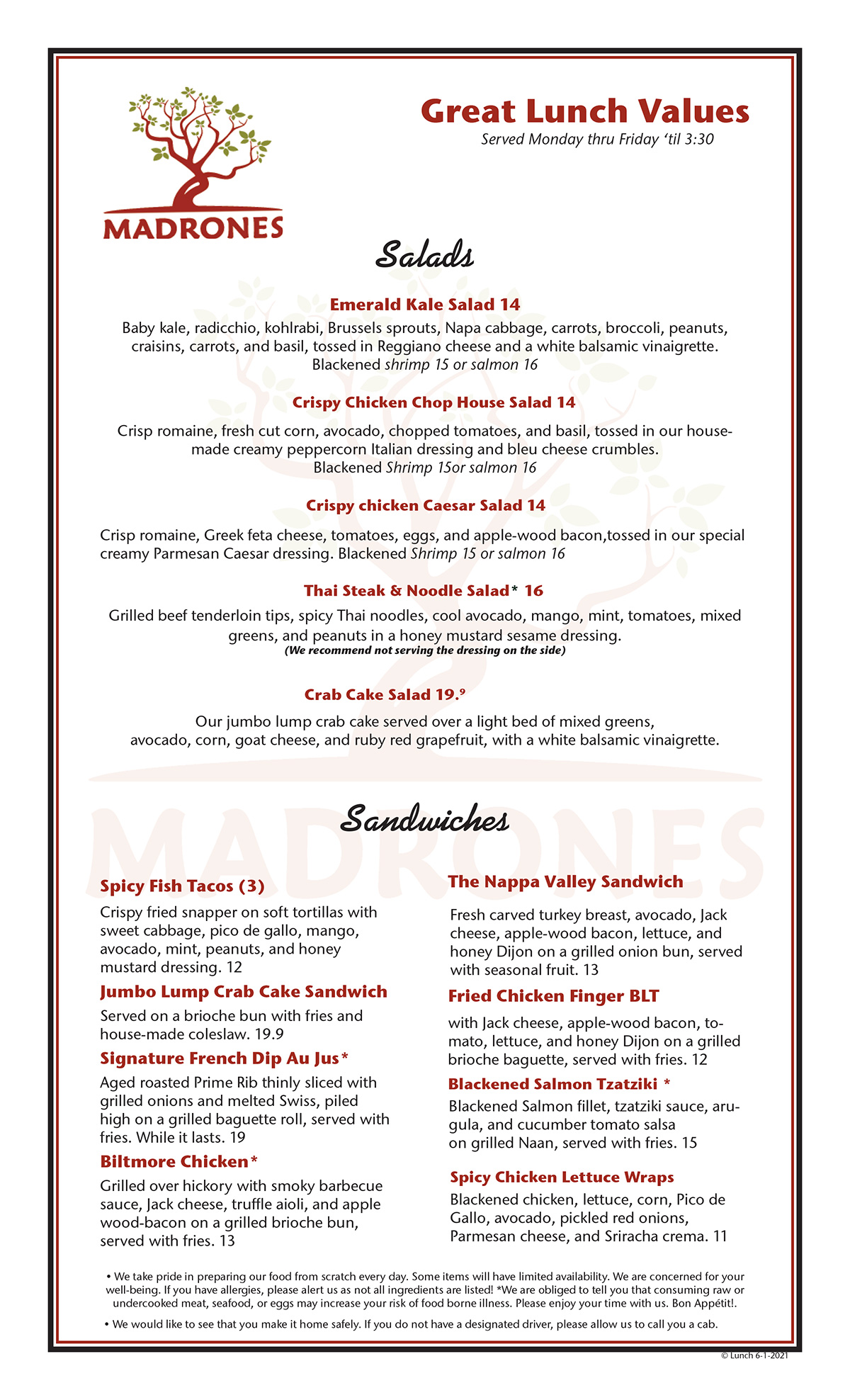 LUNCH MENU | Madrones