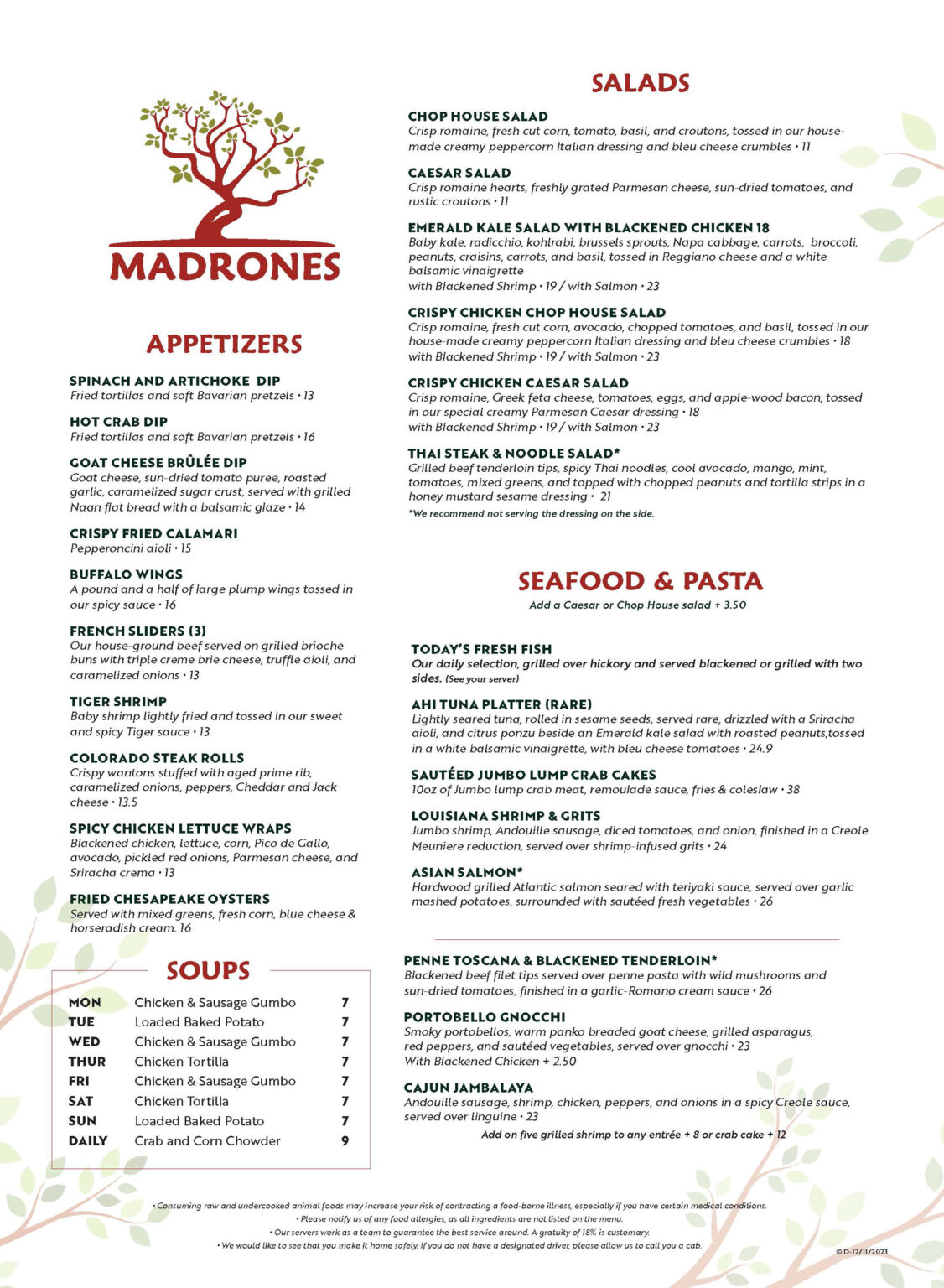 DINNER MENU | Madrones