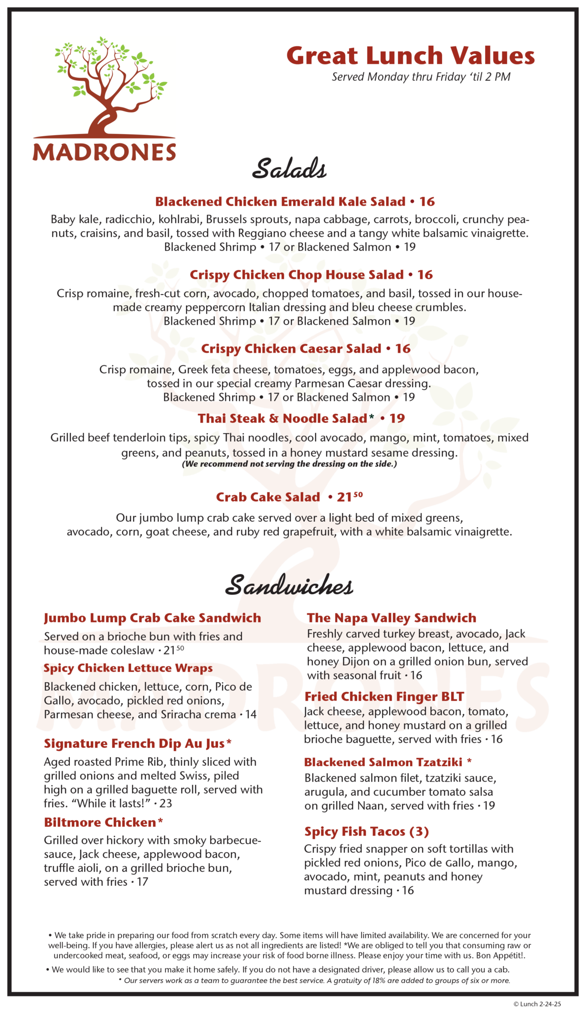 LUNCH MENU | Madrones