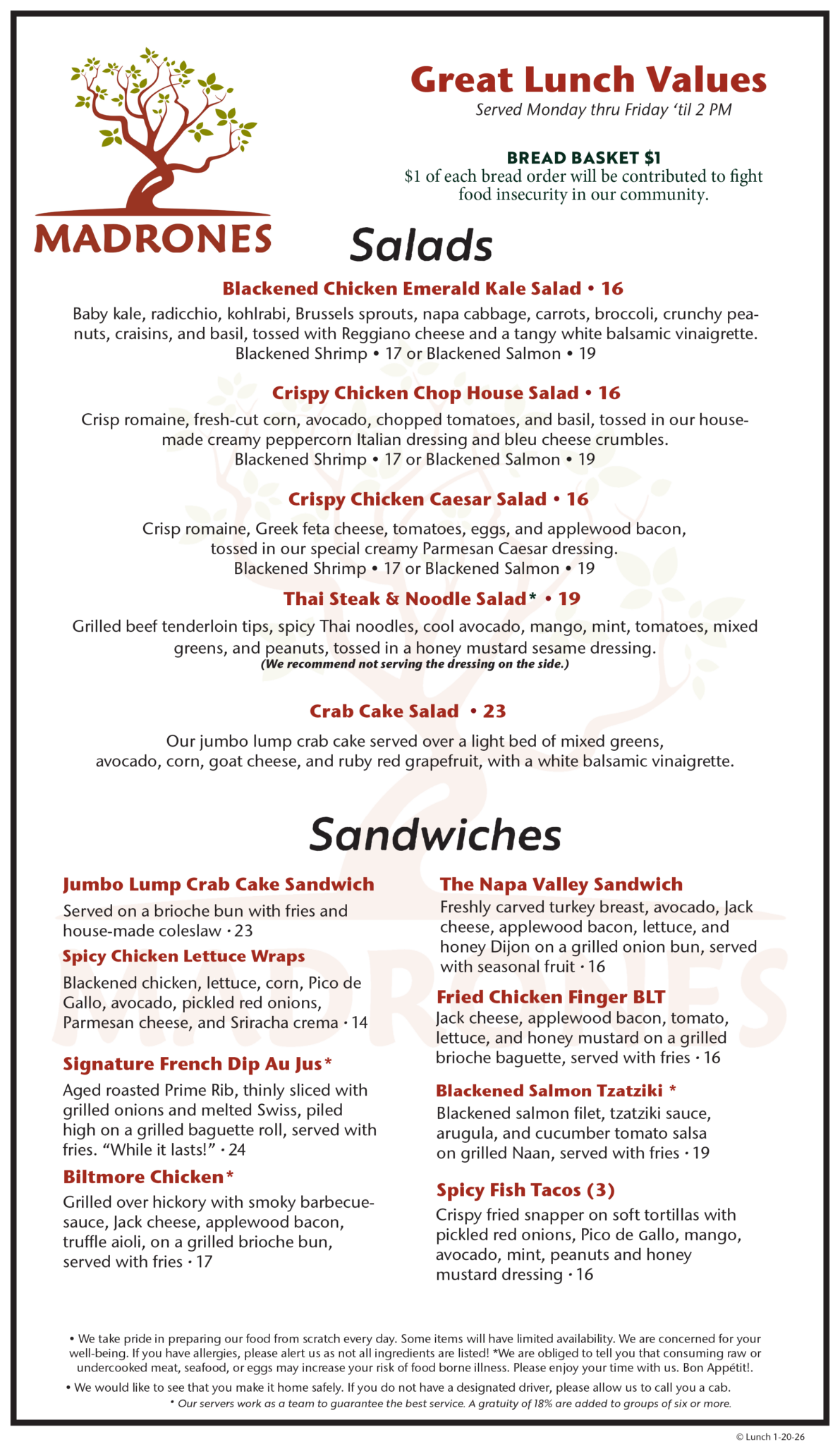 LUNCH MENU | Madrones